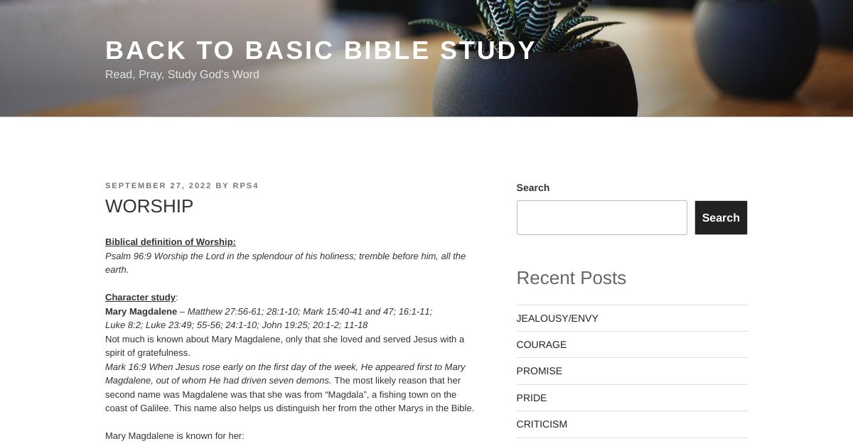 WORSHIP – Back to Basic Bible Study